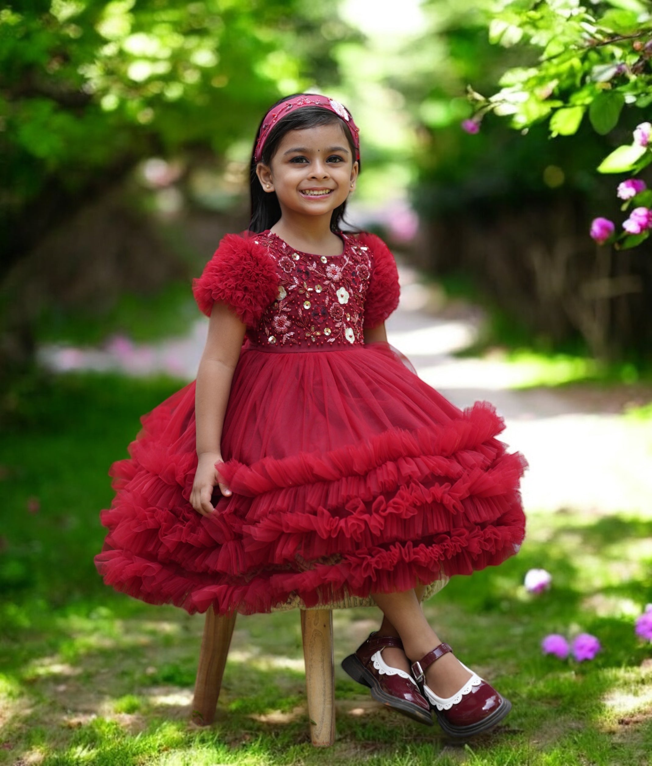 Maroon Tulle Net Handwork birthday frock For Baby Girl (Ready to Ship ...