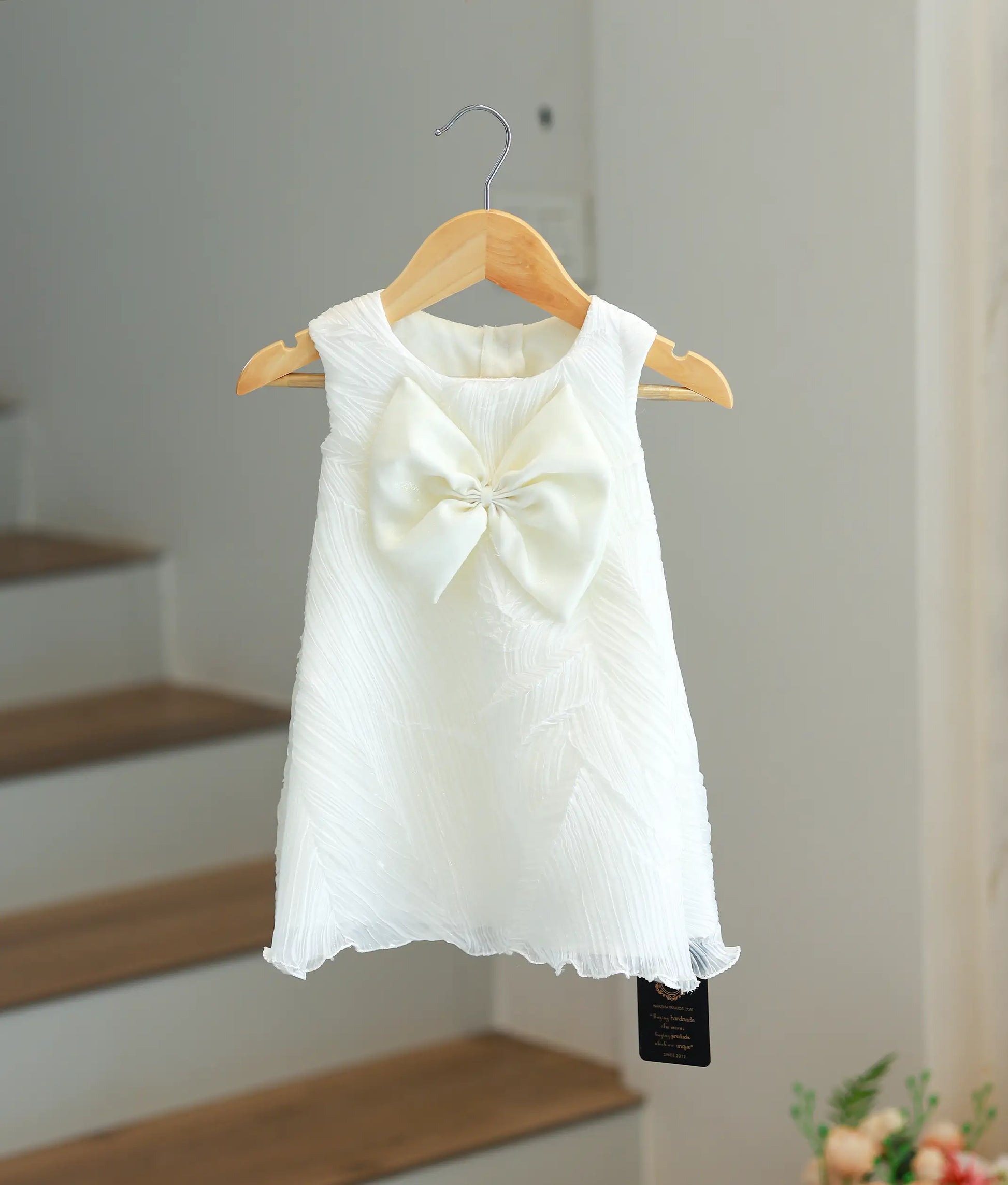 Off-White Tuck Organza A-Line Christmas Frock For Baby Girl ...