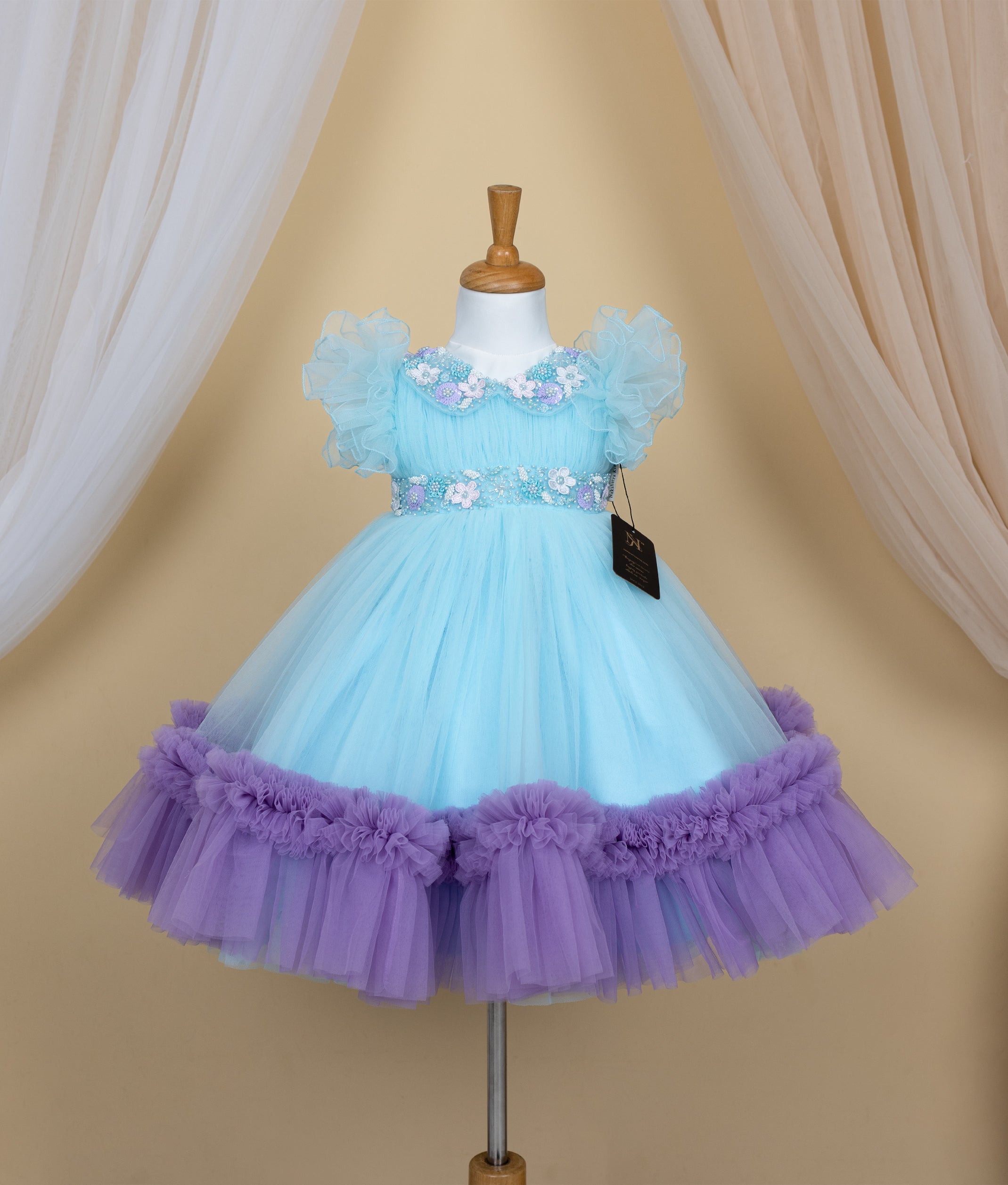 Light Blue Handwork Tulle Net Birthday Frock For Baby Girl ...